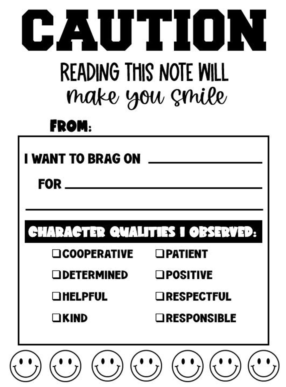 Positive Behavior Brag Notes | Printable Student Recognition Cards ...