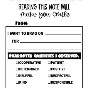 Positive Behavior Brag Notes | Printable Student Recognition Cards ...