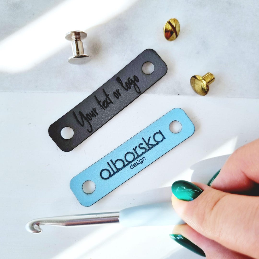 Custom Horizontal Rivet Tag, Personalized Faux Leather Label With Text ...