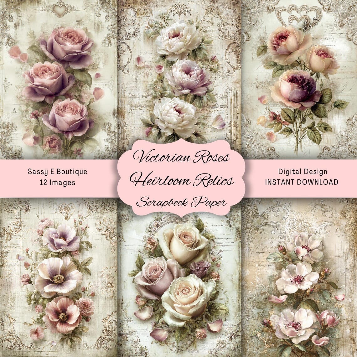 Victorian Roses Heirloom Relics: 12 PNG, Scrapbook Paper - Etsy