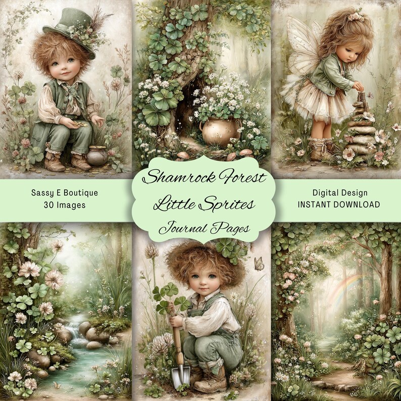 Shamrock Forest Little Sprites: 30 PNG, Junk Journal, Scrapbook - Etsy