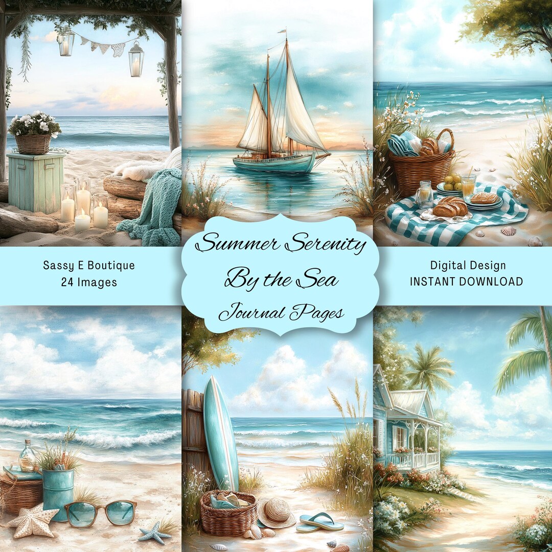 Summer Serenity by the Sea: 24 PNG, Journal Pages, Scrapbook Paper - Etsy