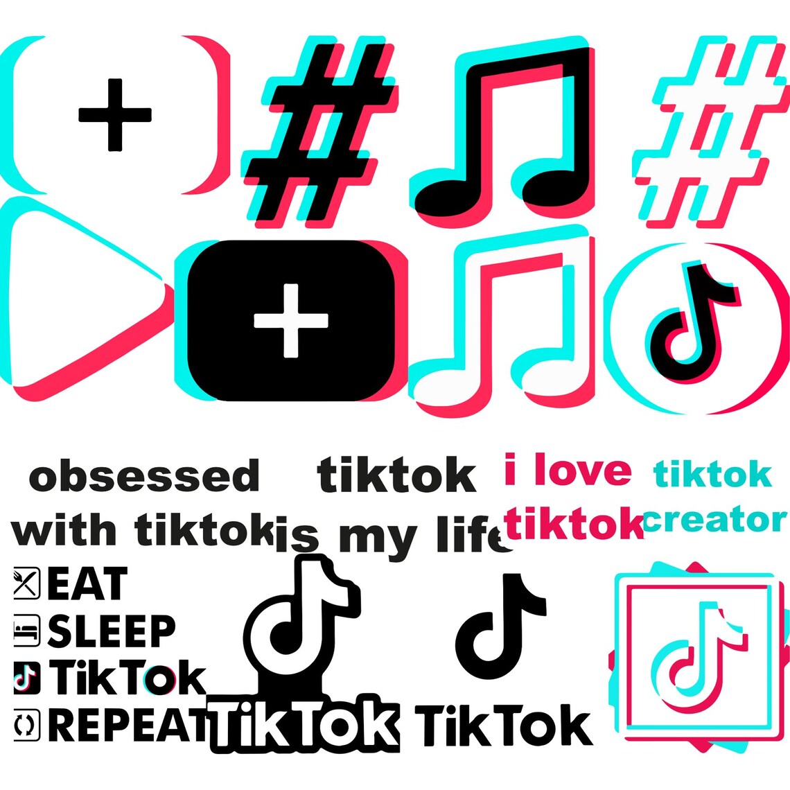 Tik-tok SVG Bundle, Tik-tok Clipart PNG, Kids Challenge SVG, Cool Tik ...