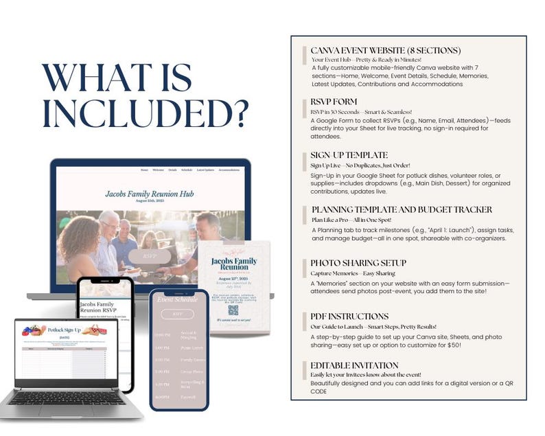 Family Reunion Digital Planning Bundle | Event Website Template | RSVP ...