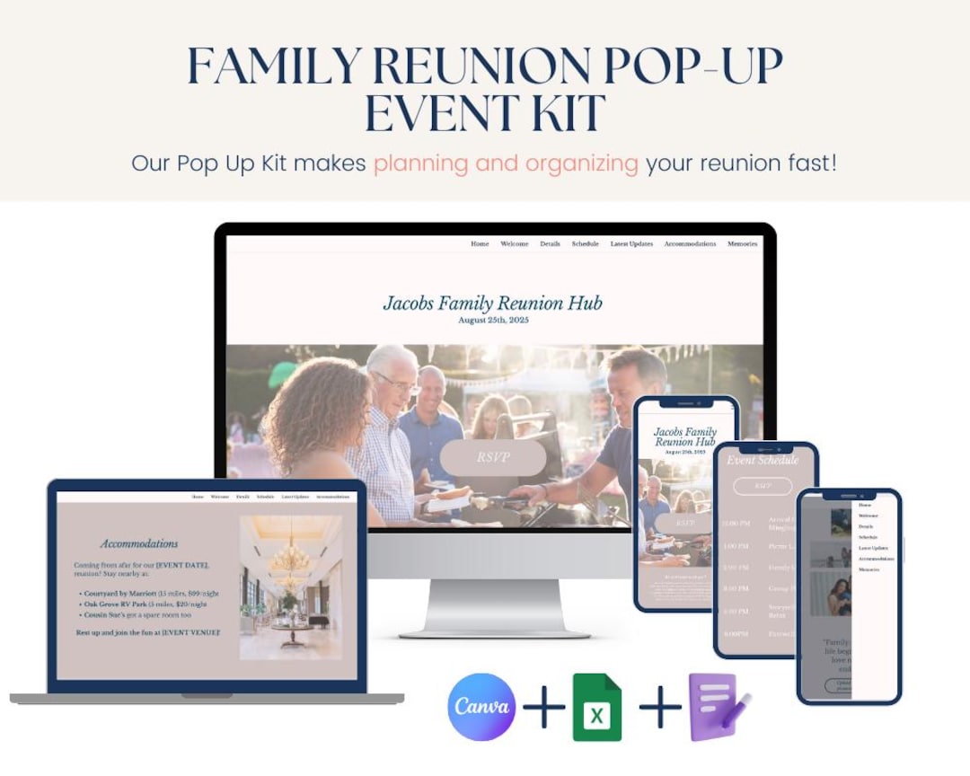 Family Reunion Digital Planning Bundle | Event Website Template | RSVP ...