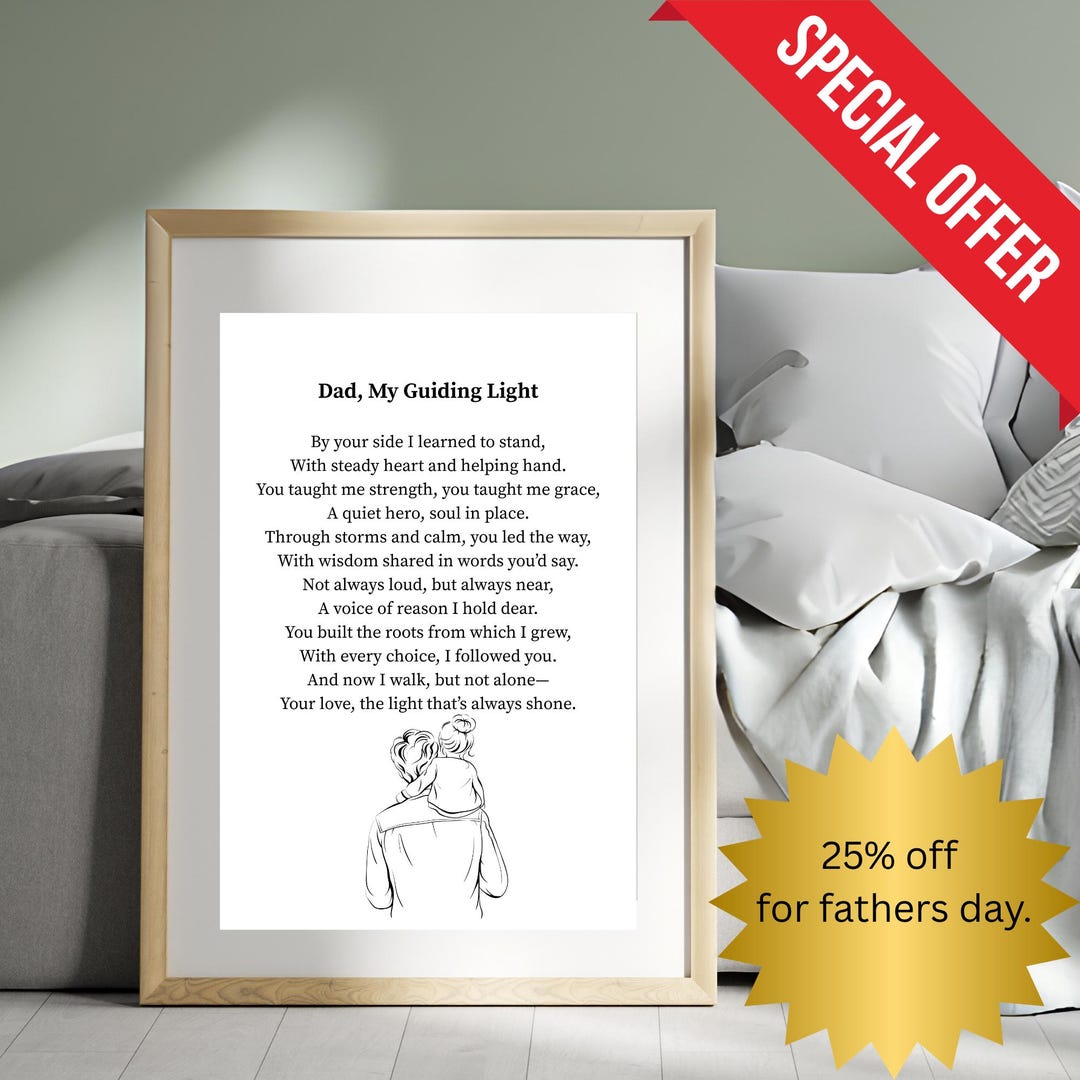 Father’s Day Poem Printable | Dad My Guiding Light | Gift for Dad Wall ...