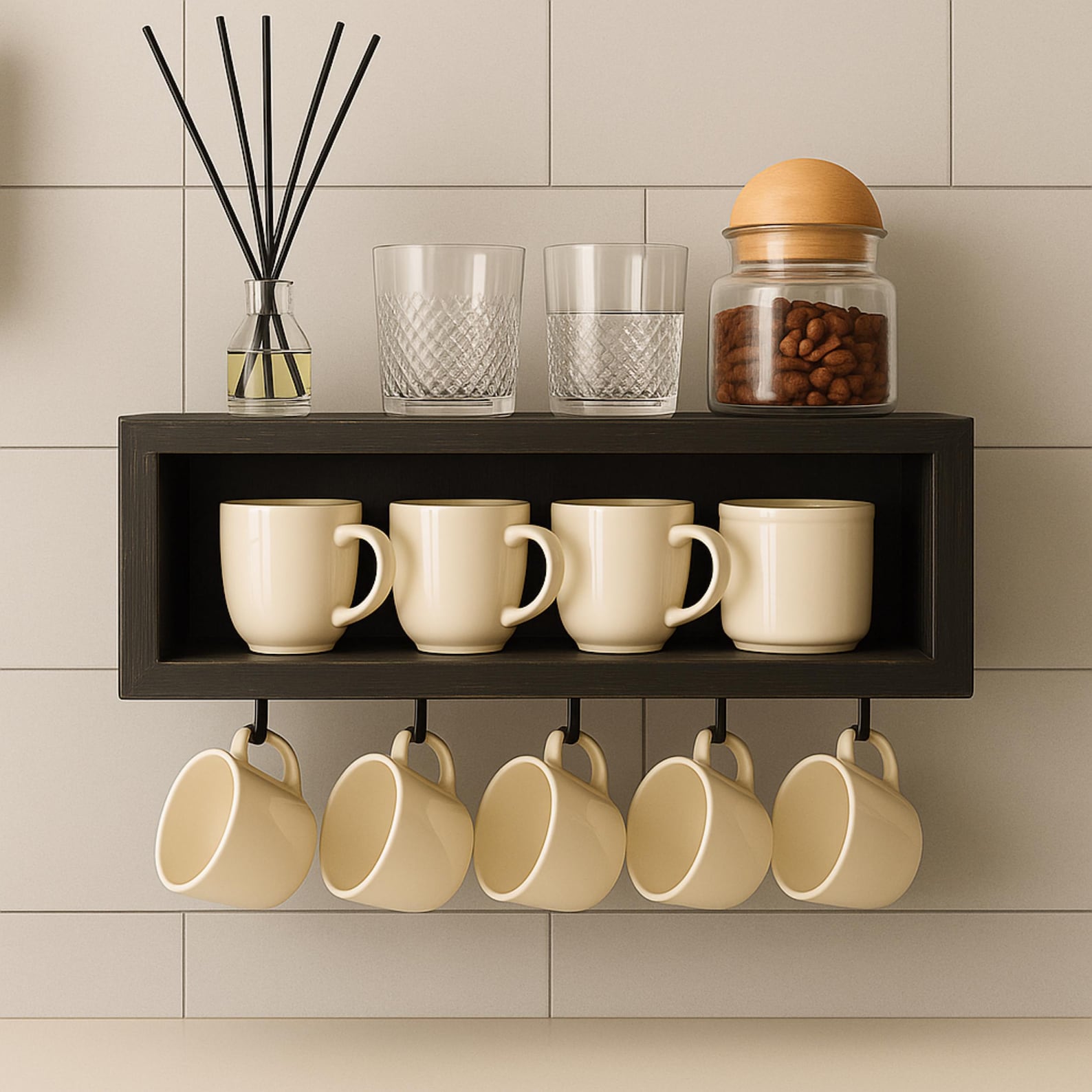 Handcrafted Pine Coffee Cup Rack: Kitchen Shelf Organizer With Hanging ...