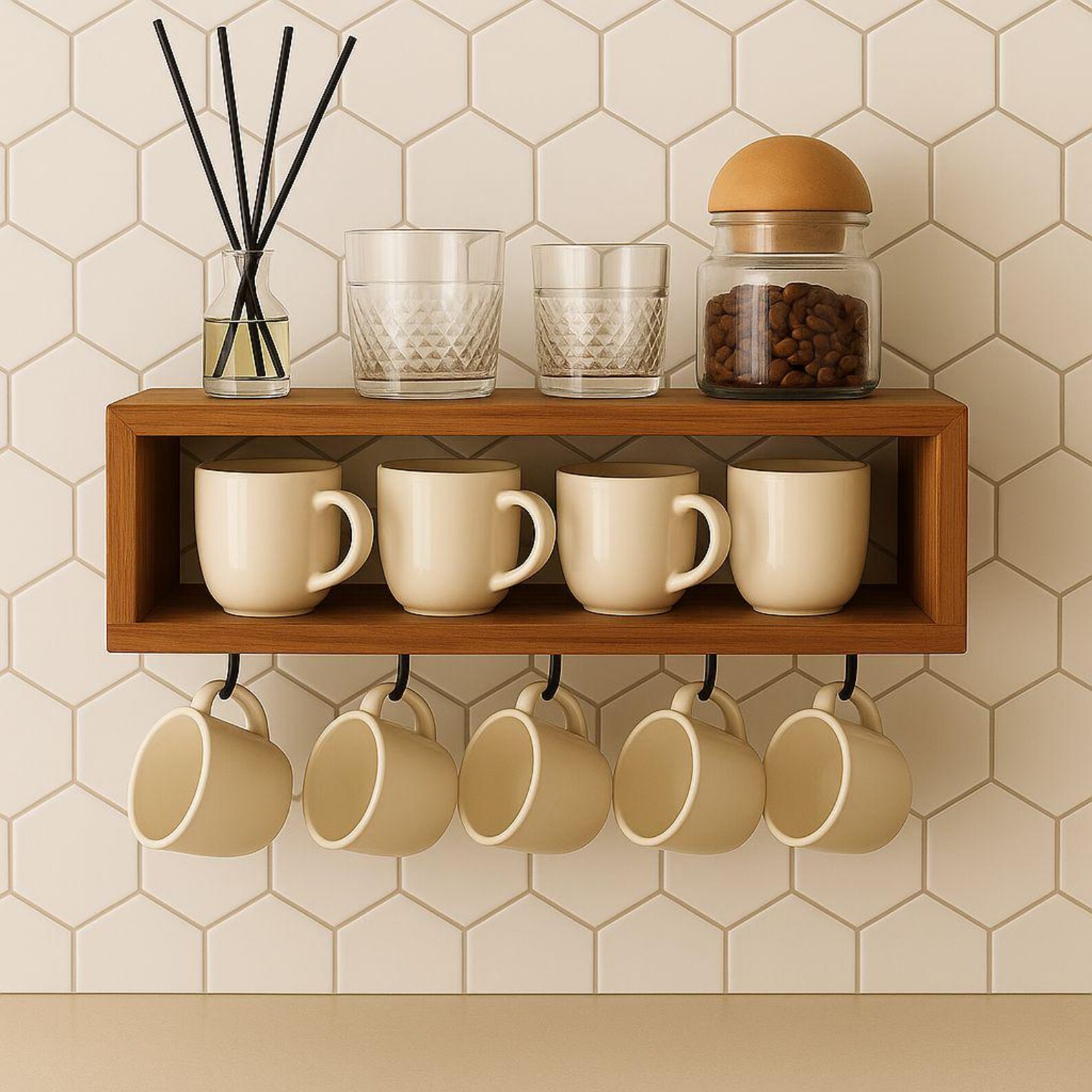 Pine Coffee Cup Rack With Hooks: Kitchen & Bathroom Organizer - Etsy