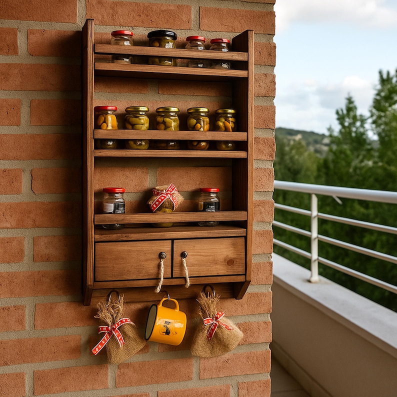Rustic Wood Spice Rack With Drawers: Farmhouse Kitchen Organizer - Etsy