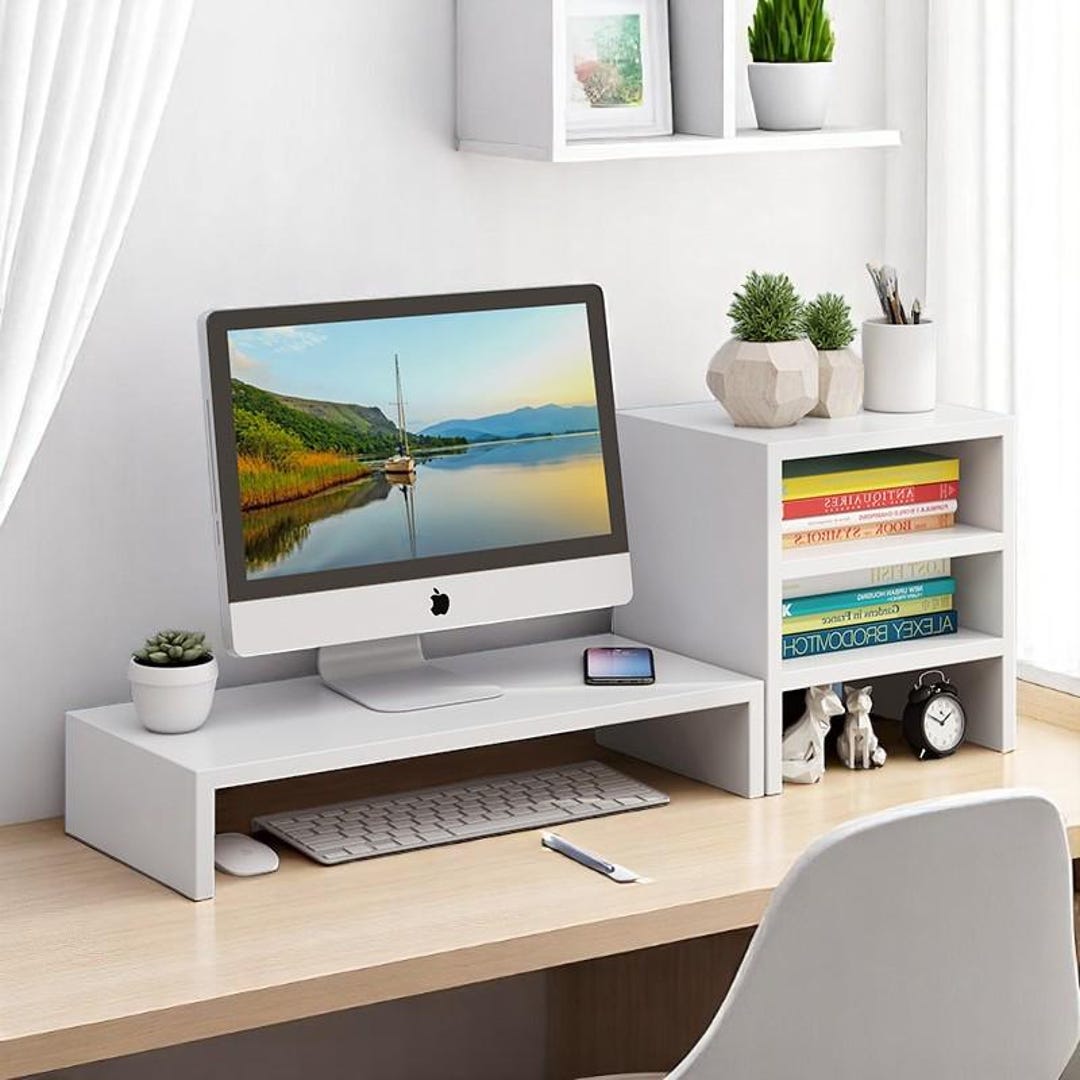 MDF Wood Monitor Stand Riser: Ergonomic Desk Organizer Shelf - Etsy ...