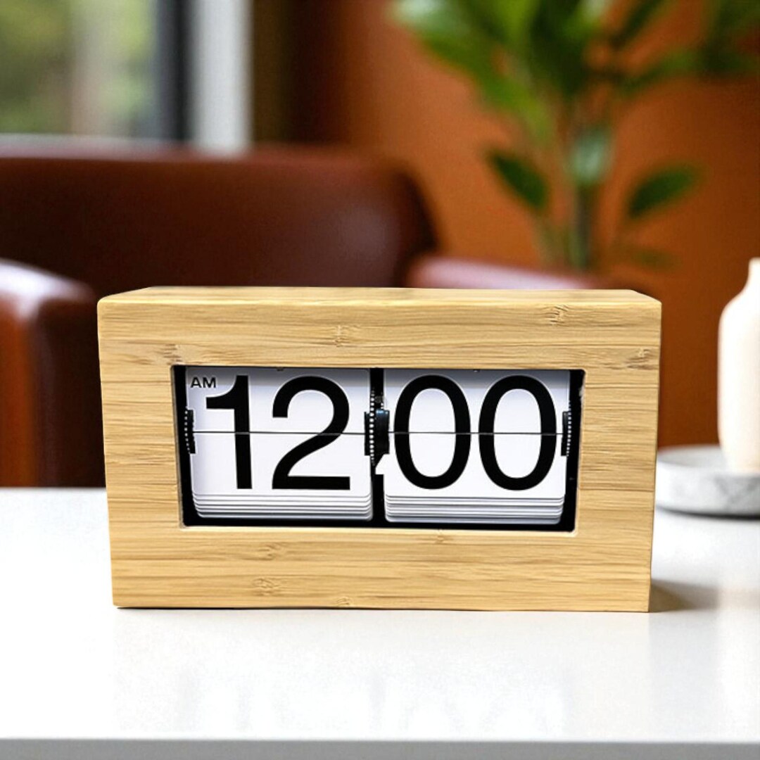 Buy Bamboo Wooden Flip Clock: Retro Desk Decor, Minimalist Design ...