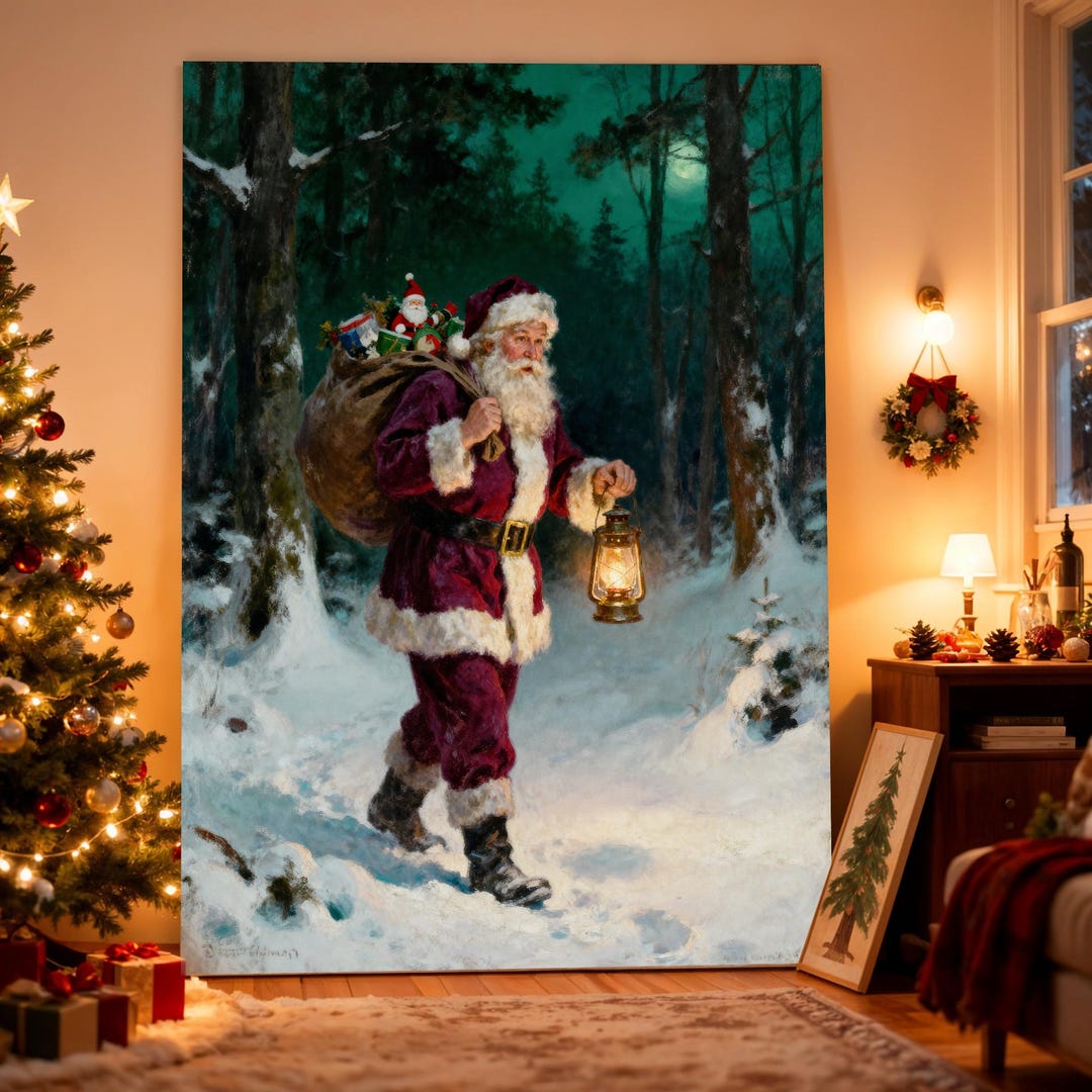 Vintage Santa Claus Oil Painting, Traditional Winter Wall Art - Etsy