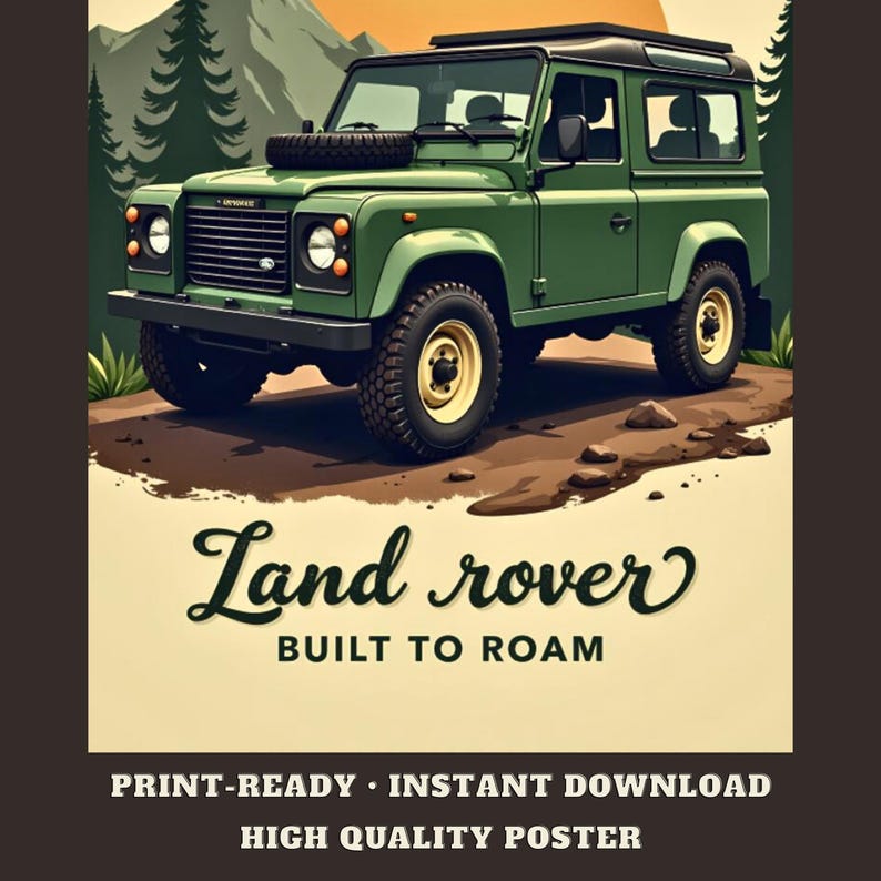 Vintage Land Rover Defender Poster: Retro 4x4 Offroad Adventure Art ...