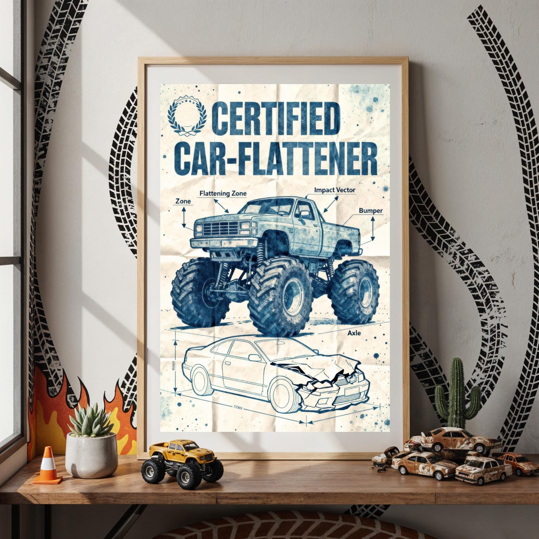 Monster Truck Blueprint Print - Funny Garage and Man Cave Decor - Etsy