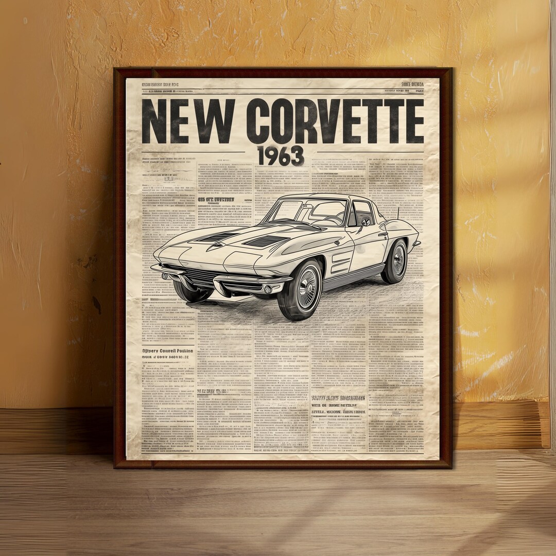 1963 Corvette Sting Ray Newspaper Poster: Retro Car Ad Print (digital ...