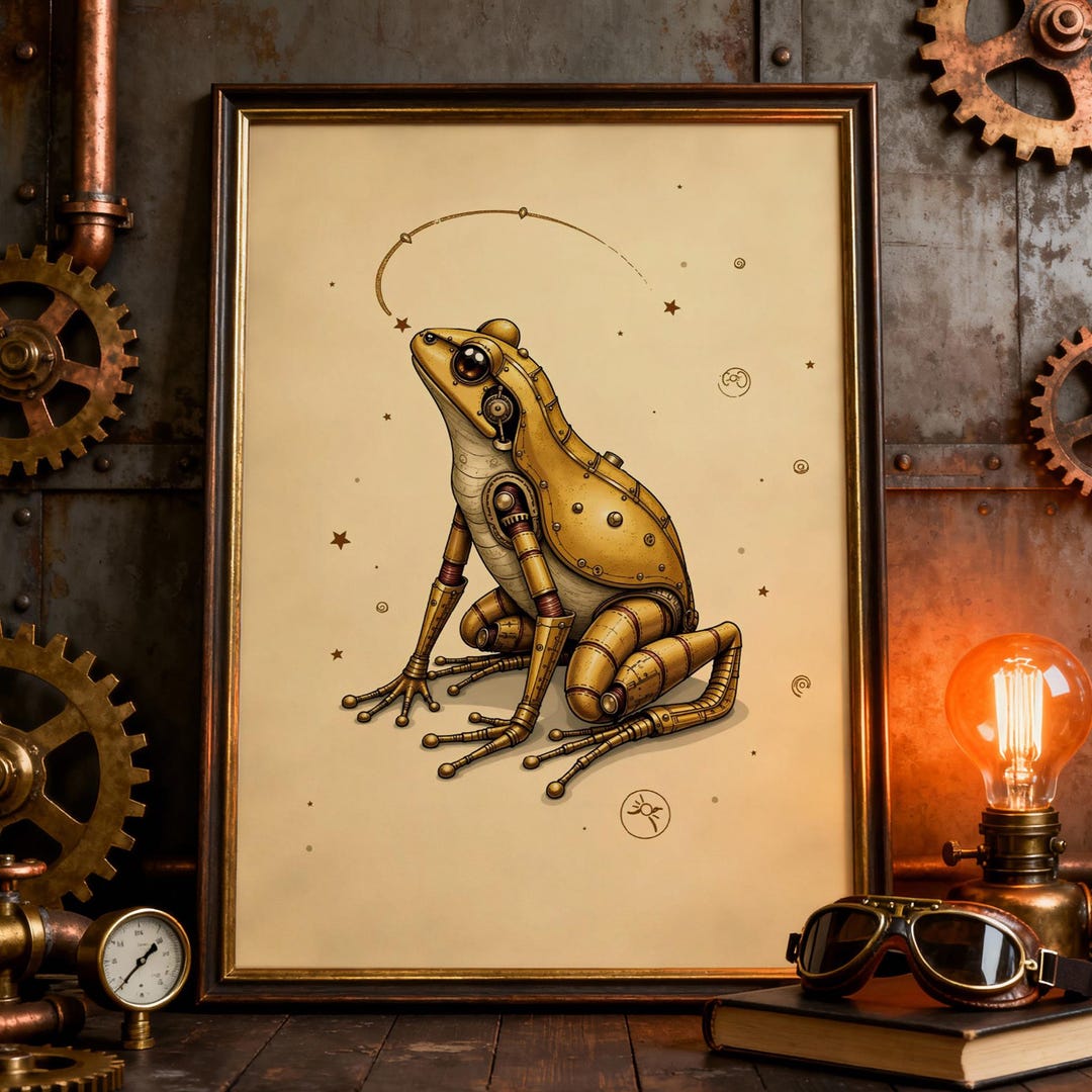 Steampunk Frog Print, Mechanical Brass Toad Wall Art - Etsy