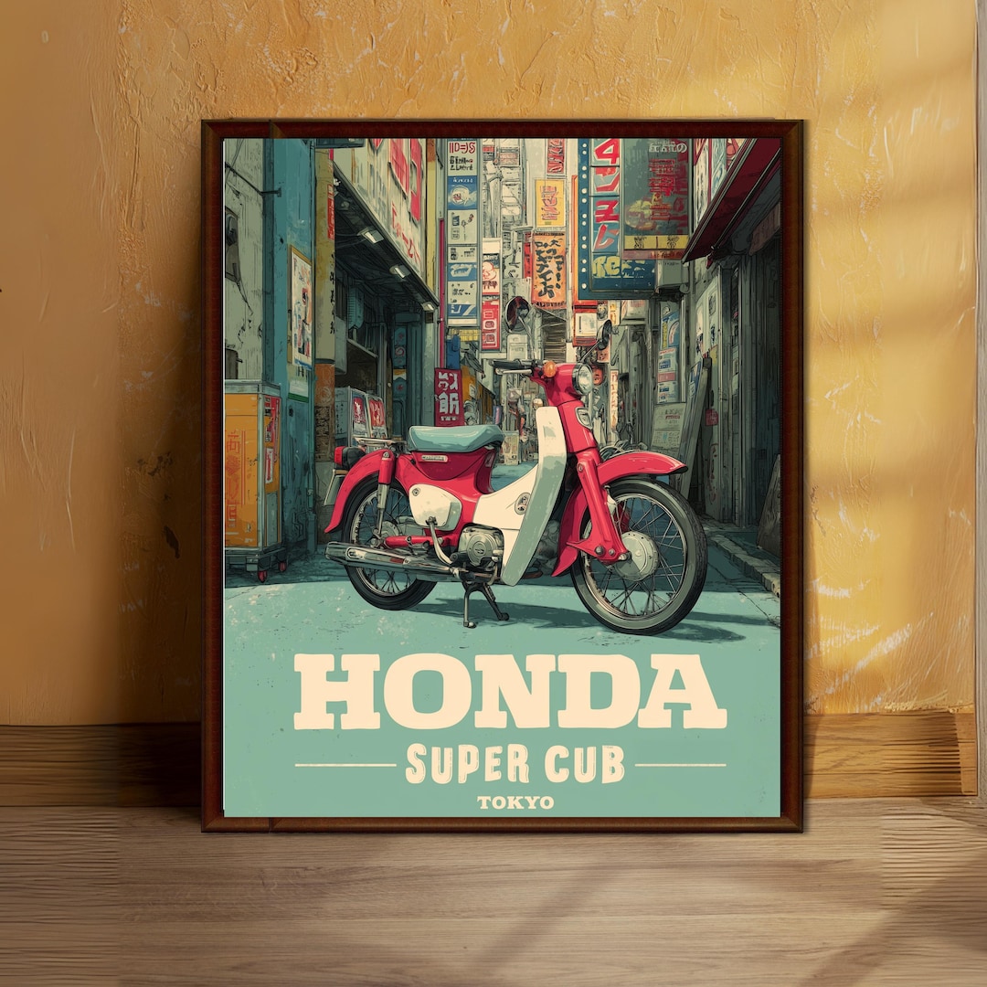 Honda Super Cub Scooter Print: Retro Tokyo Scene (digital Download) - Etsy