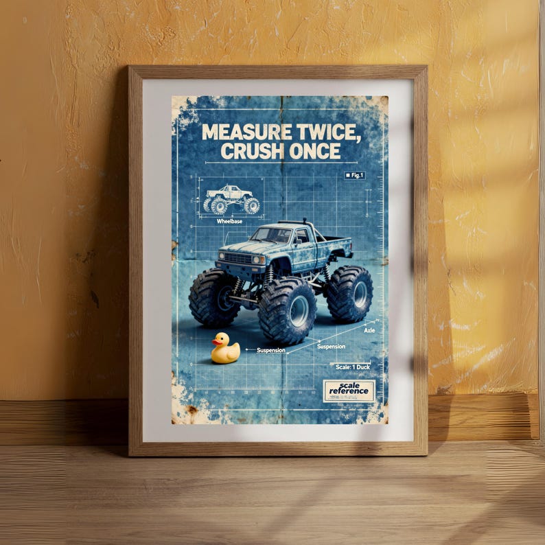 Monster Truck Blueprint Poster - Vintage Garage Wall Art - Etsy