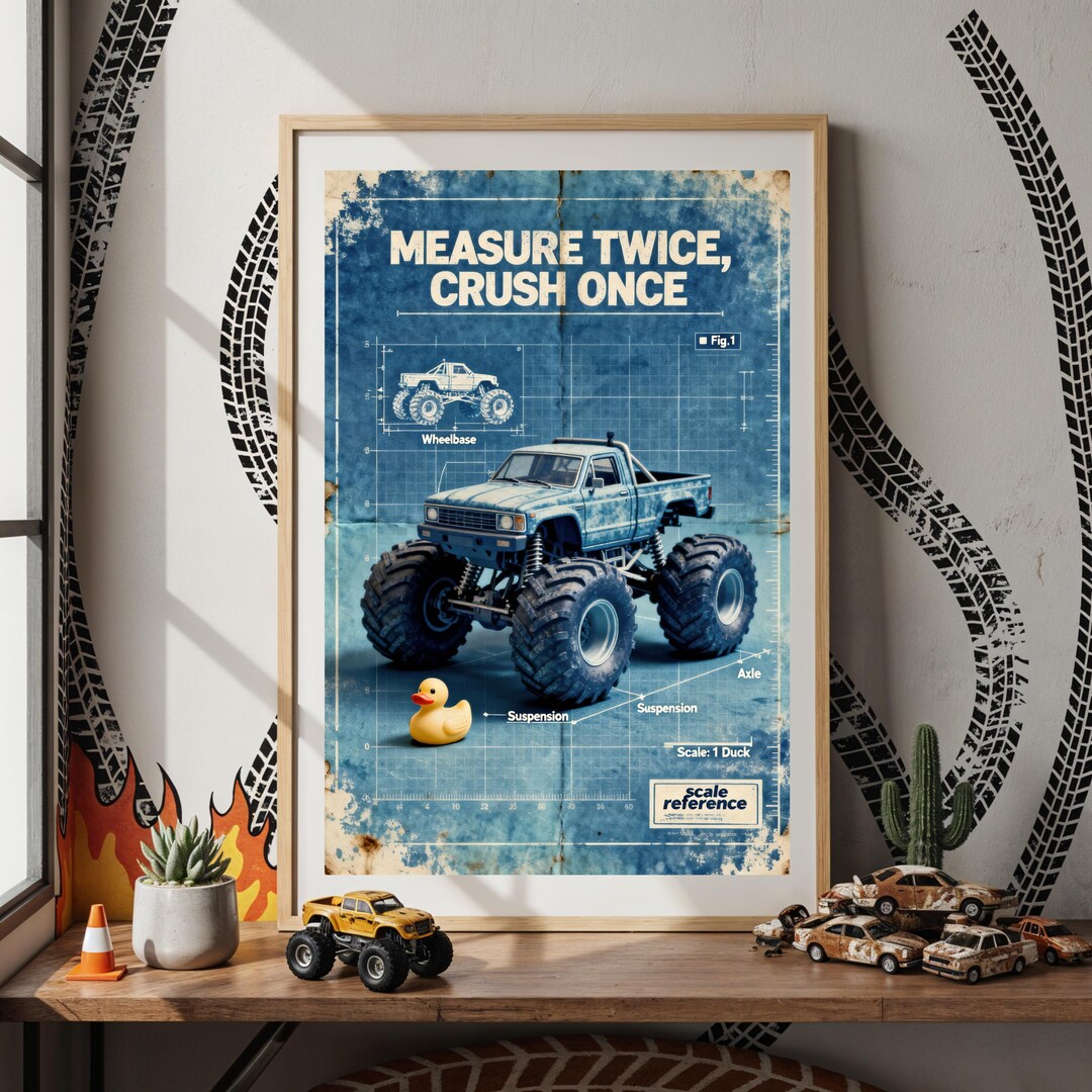 Monster Truck Blueprint Poster - Vintage Garage Wall Art - Etsy