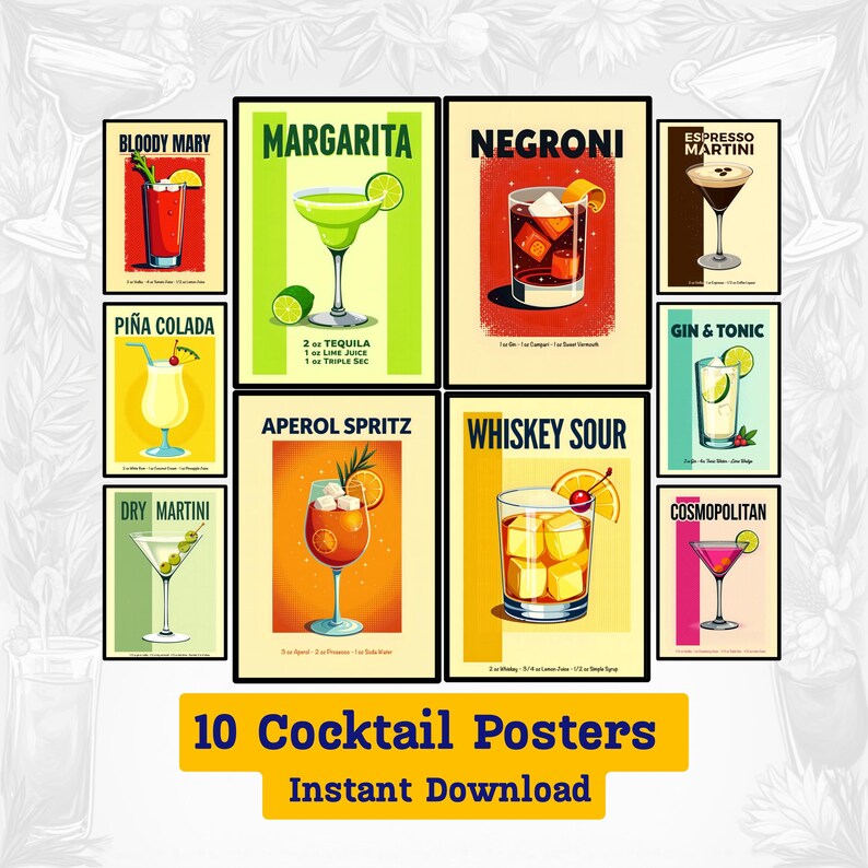Cocktail Recipe Posters: Retro Bar Wall Art (instant Download) - Etsy