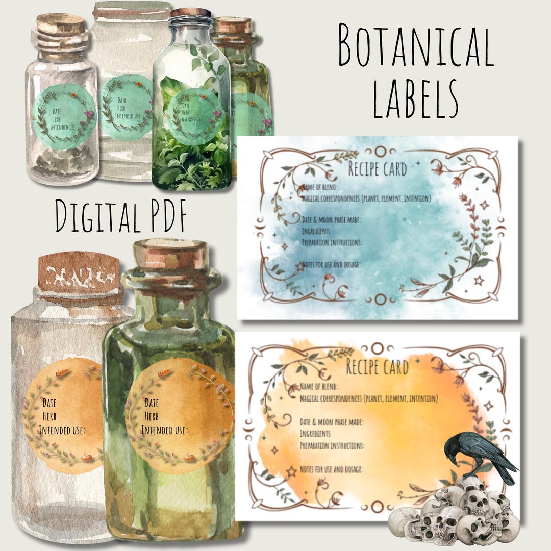 Witchy Apothecary Labels Printable Spell Jar Label Vintage Herbal ...