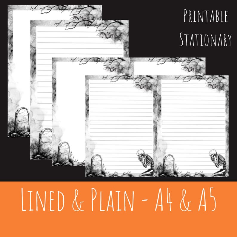 Goth Skeleton Stationery Printable Writing Paper Dark Aesthetic Gothic ...