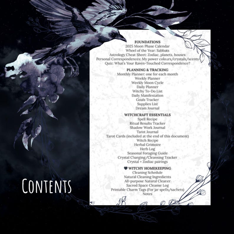 Witch Planner Printable Grimoire & Moon Calendar PDF Raven-themed ...