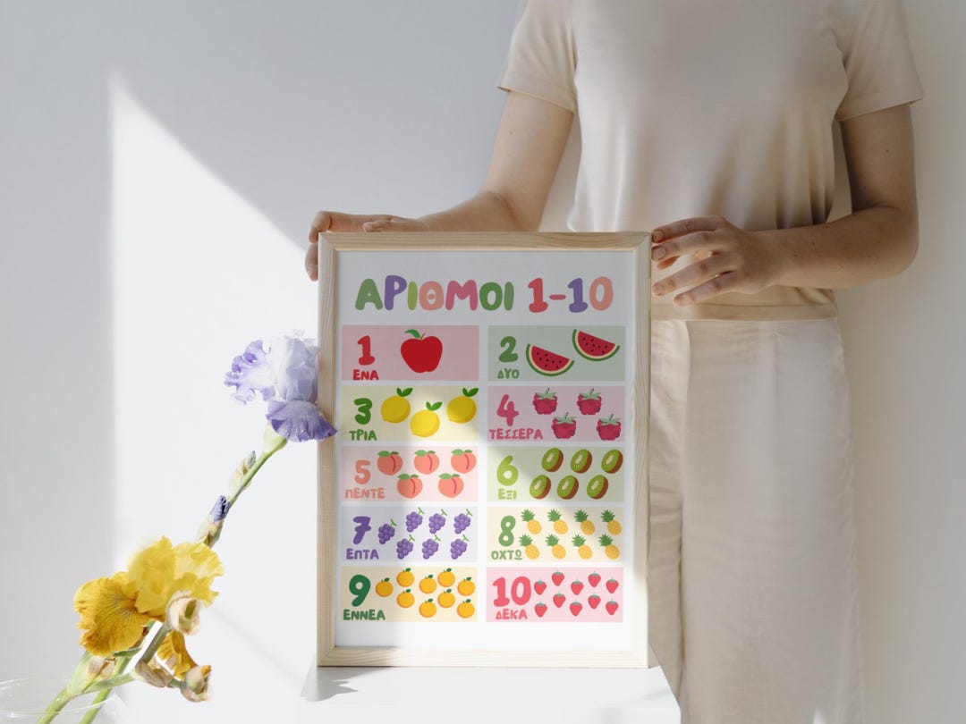 Greek Numbers Poster 1–10 – DIGITAL DOWNLOAD 18x24 Colorful Educational ...