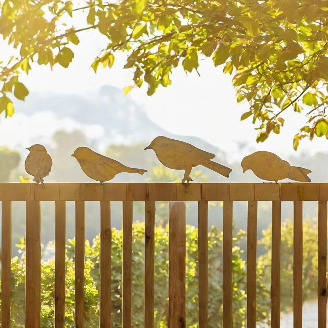 Set of 4 Rustic Metal Garden Birds – Outdoor Bird Statues | Garden ...