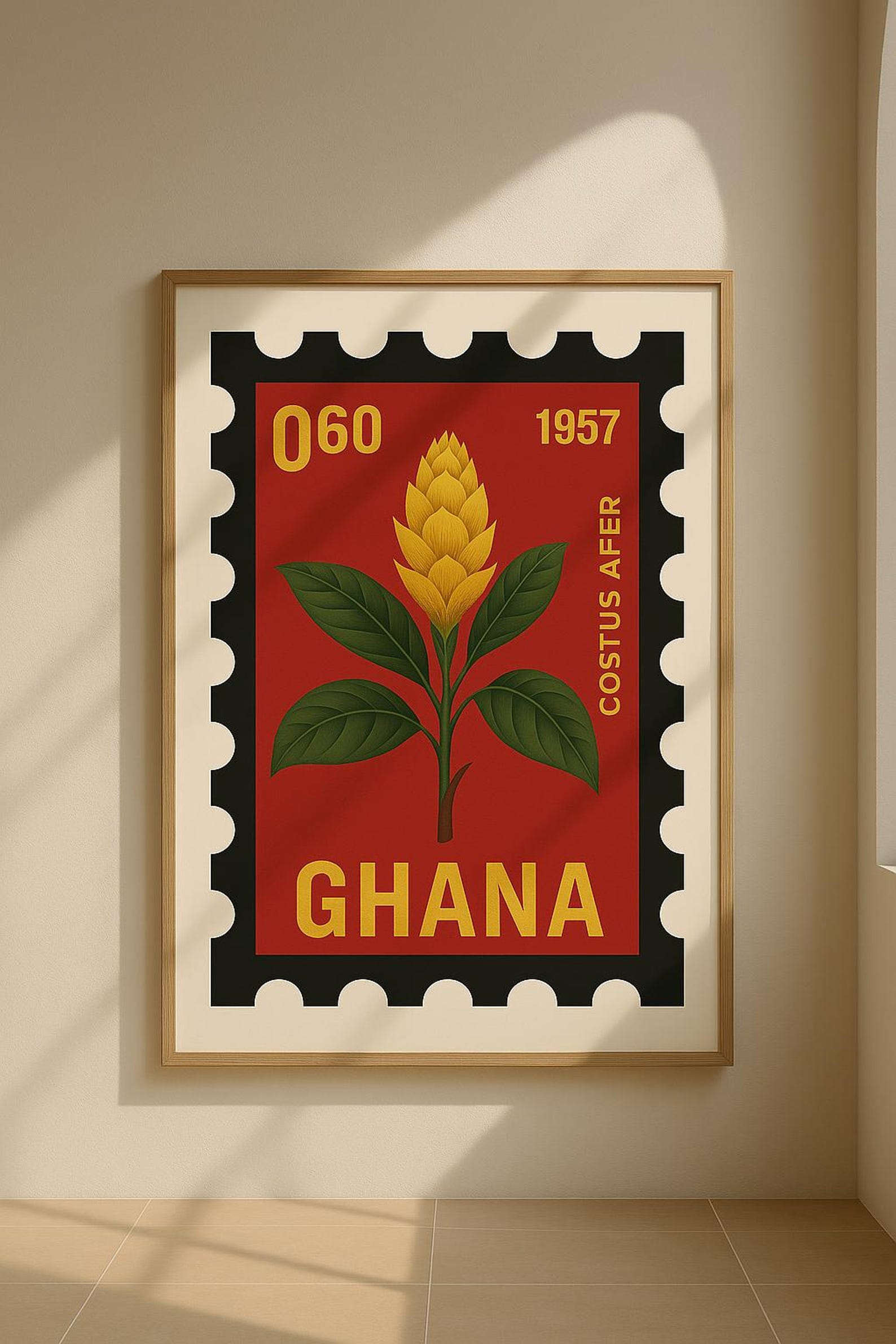 Ghana Independence Stamp Poster: Costus Afer Flower Print (digital ...