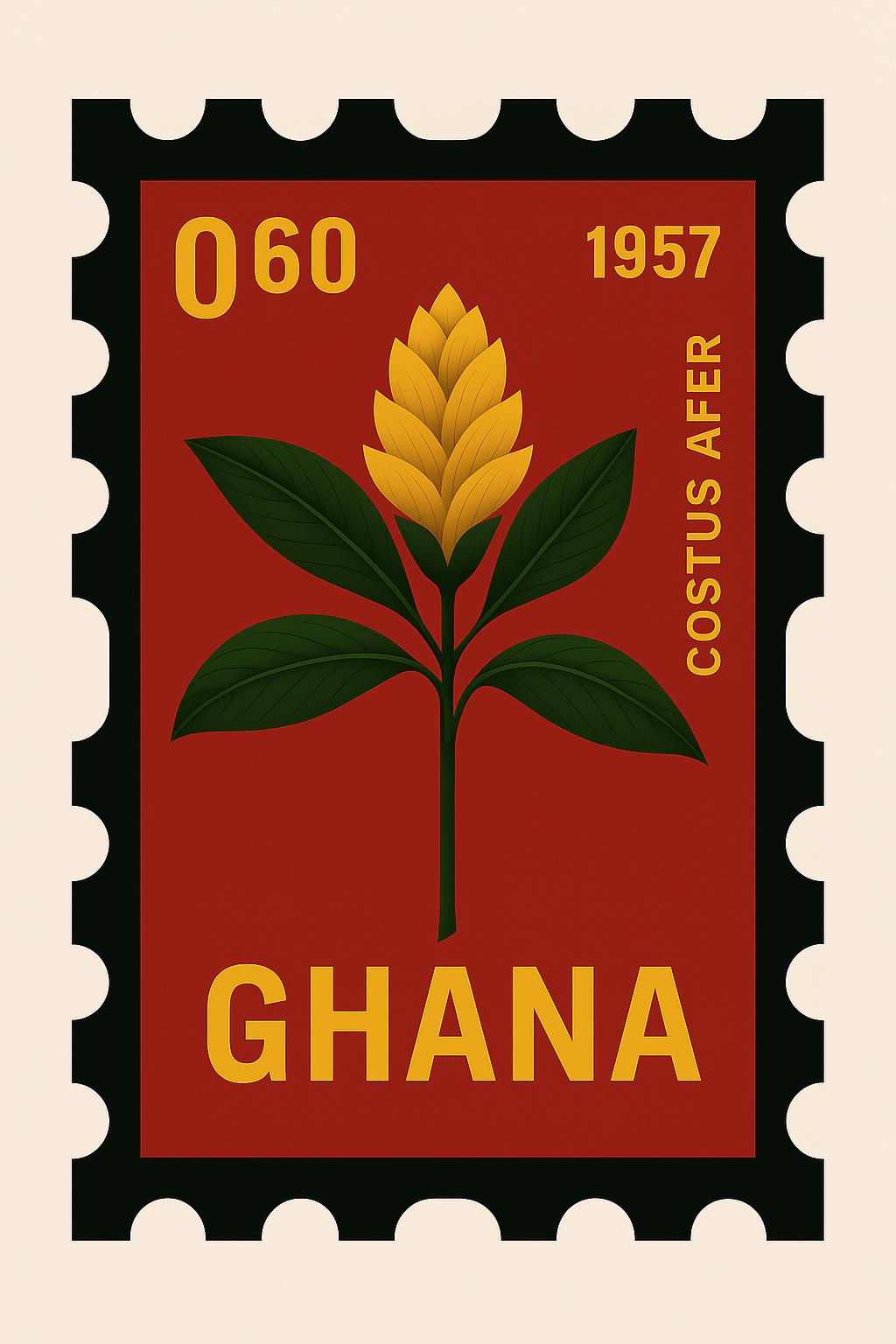 Ghana Independence Stamp Poster: Costus Afer Flower Print (digital ...