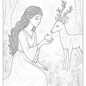 Princess and Animals Coloring Page | Fantasy Printable Art for Kids ...