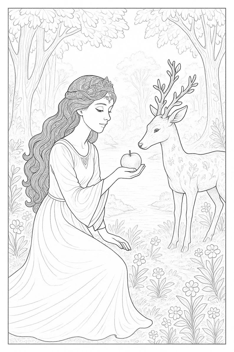 Princess and Animals Coloring Page | Fantasy Printable Art for Kids ...