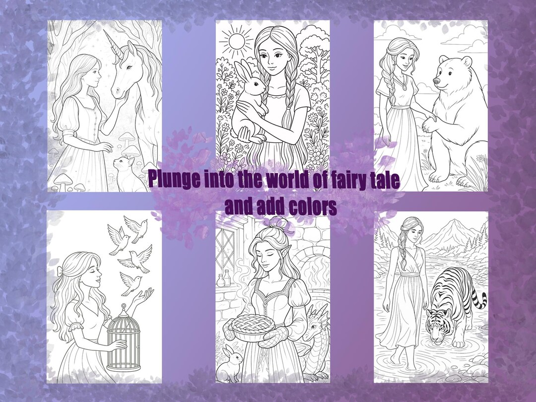 Princess and Animals Coloring Page | Fantasy Printable Art for Kids ...