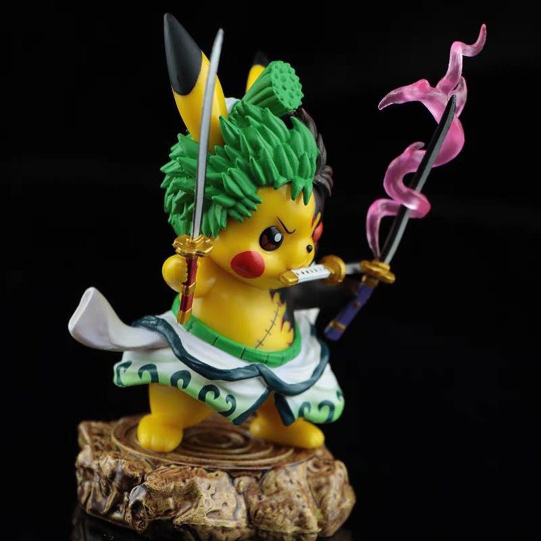 Pokémon X One Piece Pikachu Zoro Cosplay 3 Sword Style 11 Cm Handmade ...