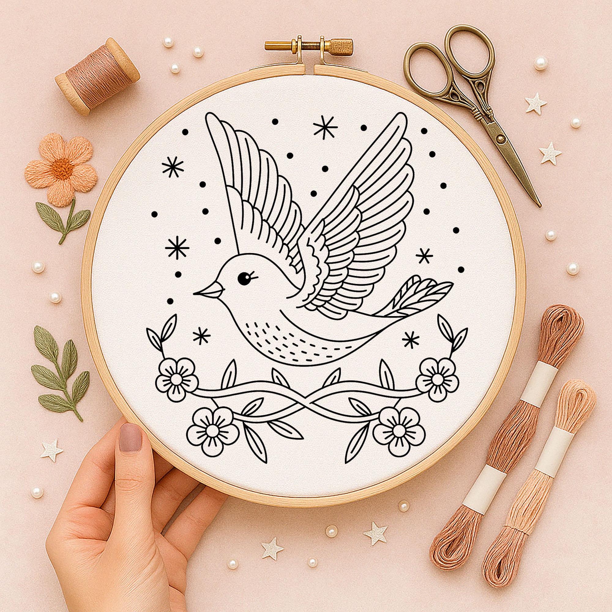 Colorful Boho Flying Bird Hand Embroidery Pattern Cozy Bird With ...