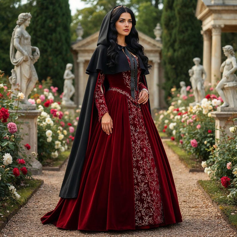 Renaissance Hooded Cloak: Gothic Medieval Floor Length Cape Hood, Witch ...