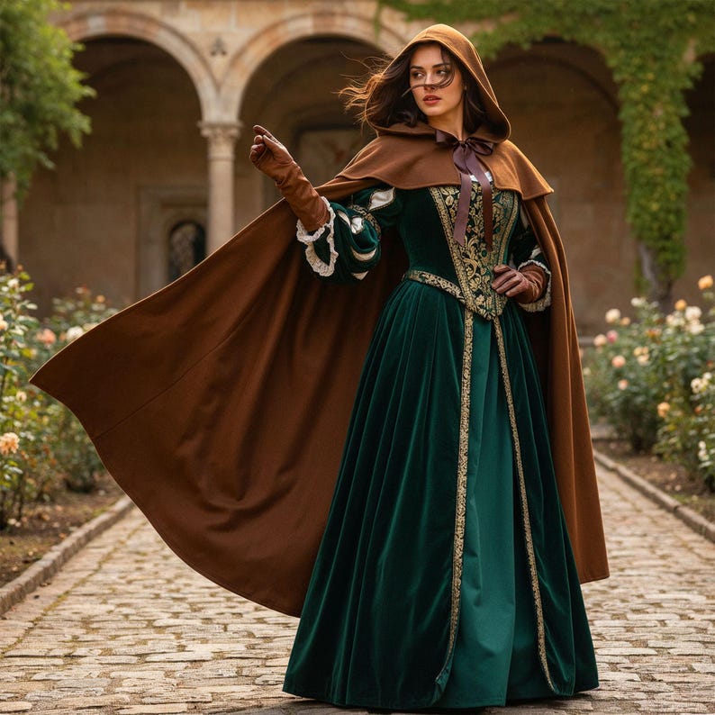 Renaissance Hooded Cloak: Gothic Medieval Floor Length Cape Hood, Witch ...