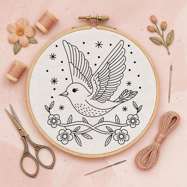 Colorful Boho Flying Bird Hand Embroidery Pattern Cozy Bird With ...