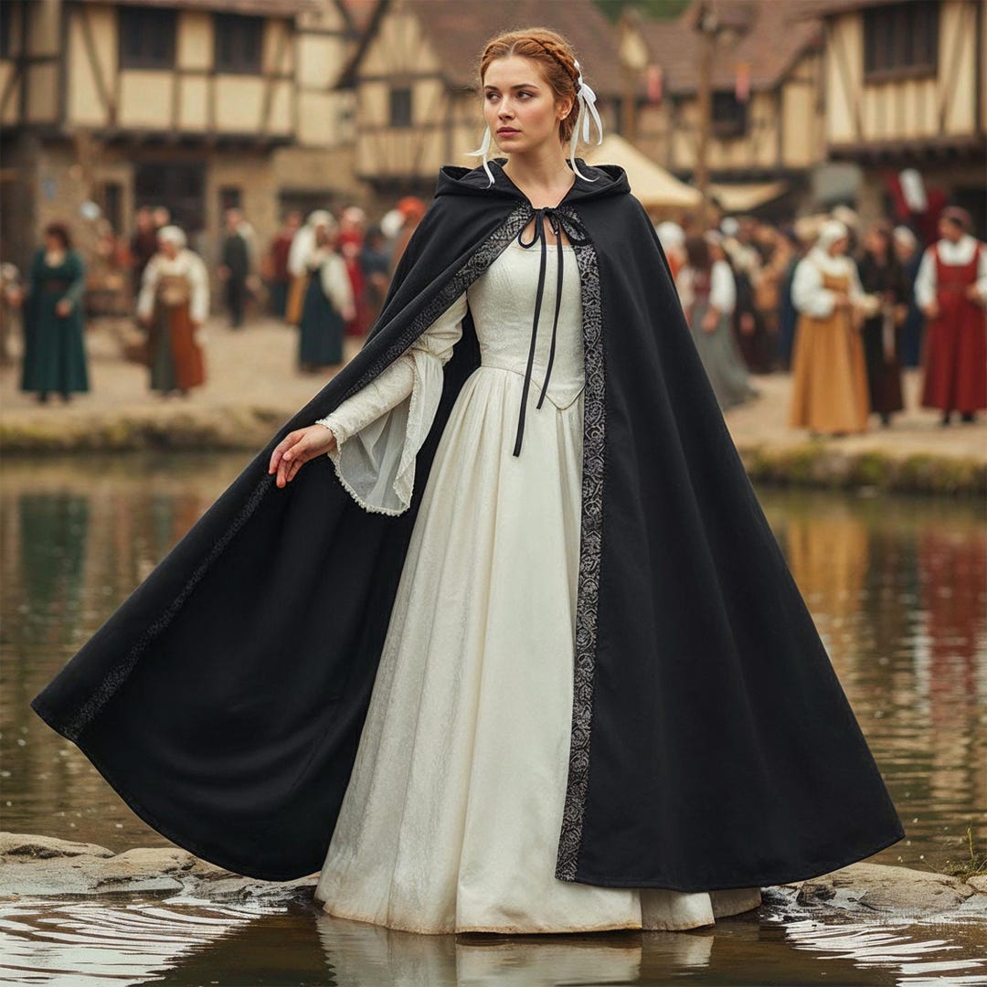 Medieval Hooded Cloak: Ribbon Trim Renaissance Cape Hood for Adults ...