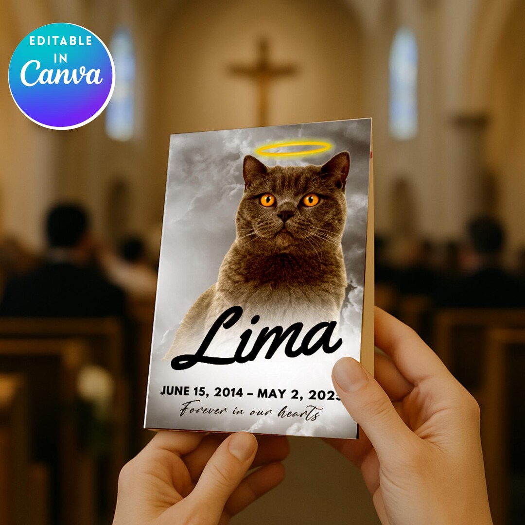 Black and White Pet Funeral Program Template - Minimalist Cat and Dog ...