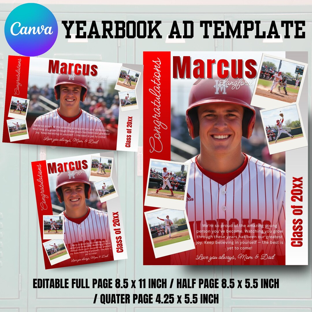 Baseball Senior Yearbook Ad Template (full, Half and Quarter Page ...