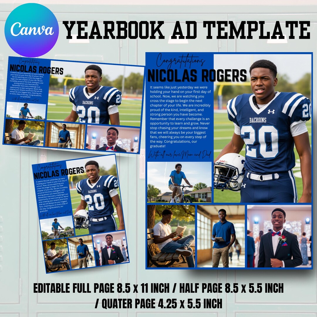 Senior Yearbook Ad Template: Football Tribute, High School Graduation ...