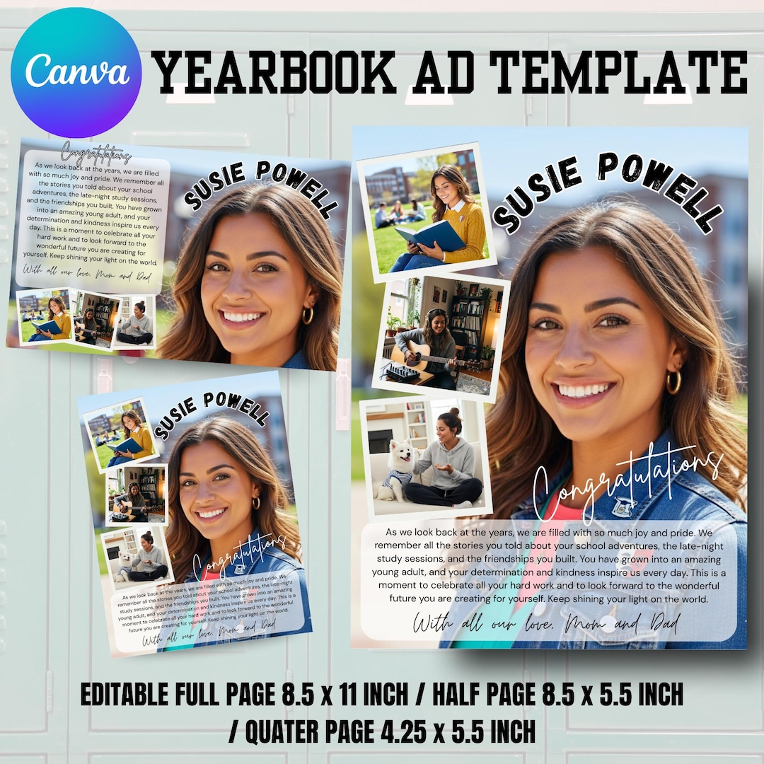 Senior Yearbook Ad Templates: Graduation Tribute, Full/half/quarter ...