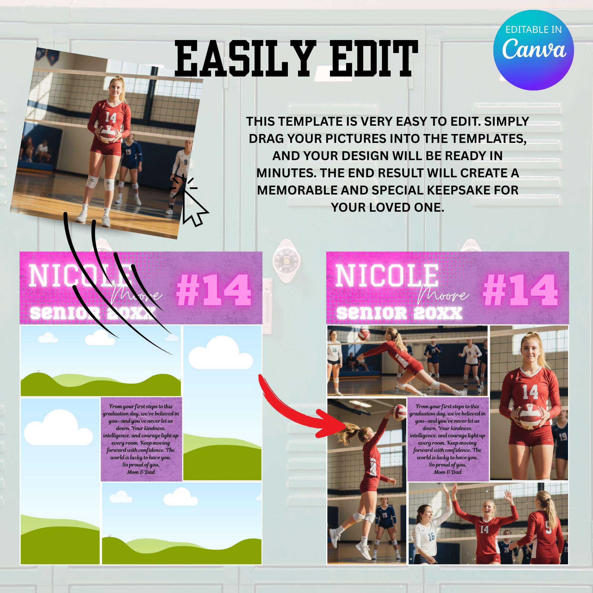 Senior Volleyball Yearbook Ad Template: High School Sports Program ...