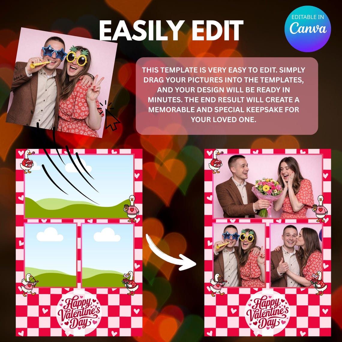 Valentine Duck Photo Booth Template, Editable Canva Frame (digital ...