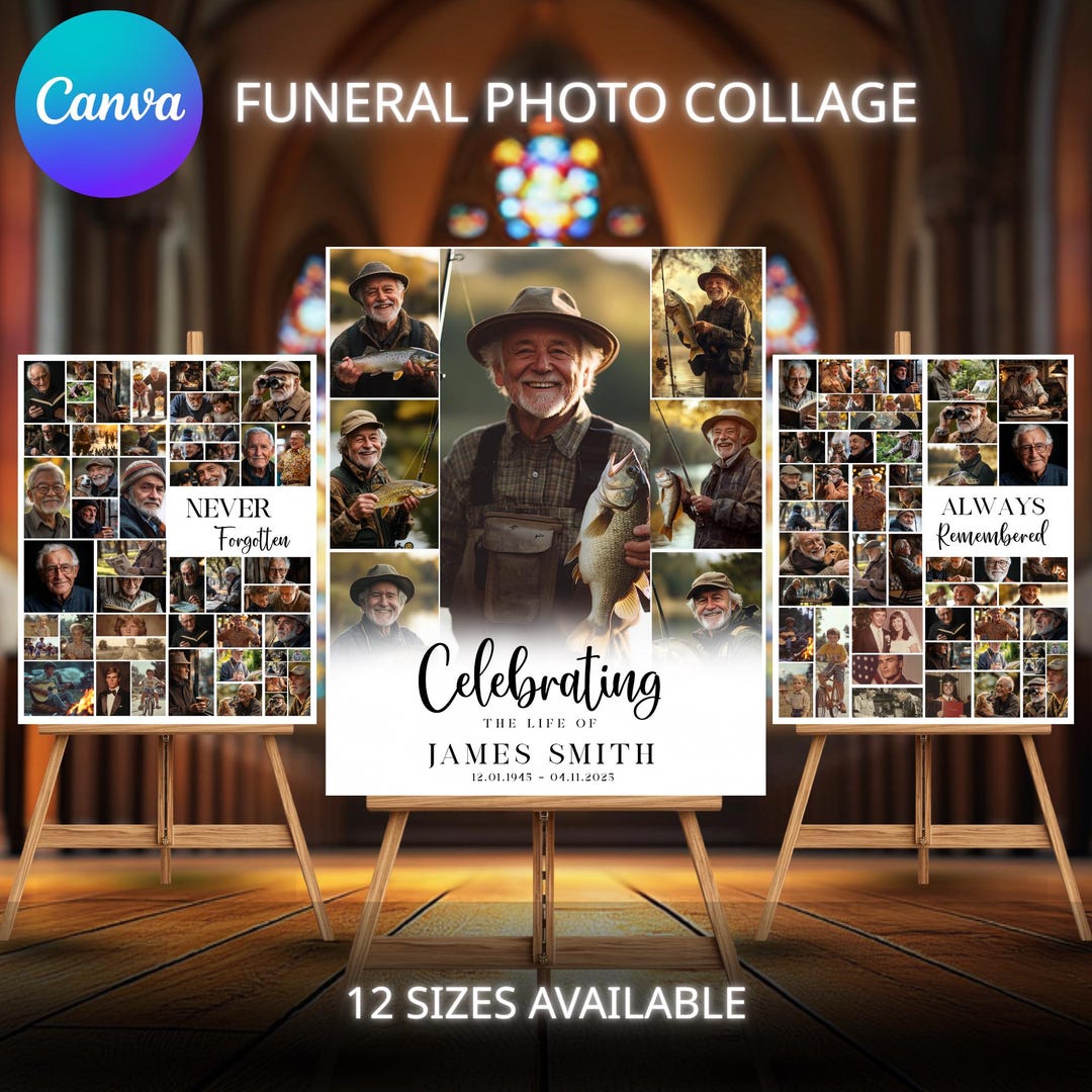 Funeral Photo Collage Poster Set: Celebration of Life, Editable Canva ...