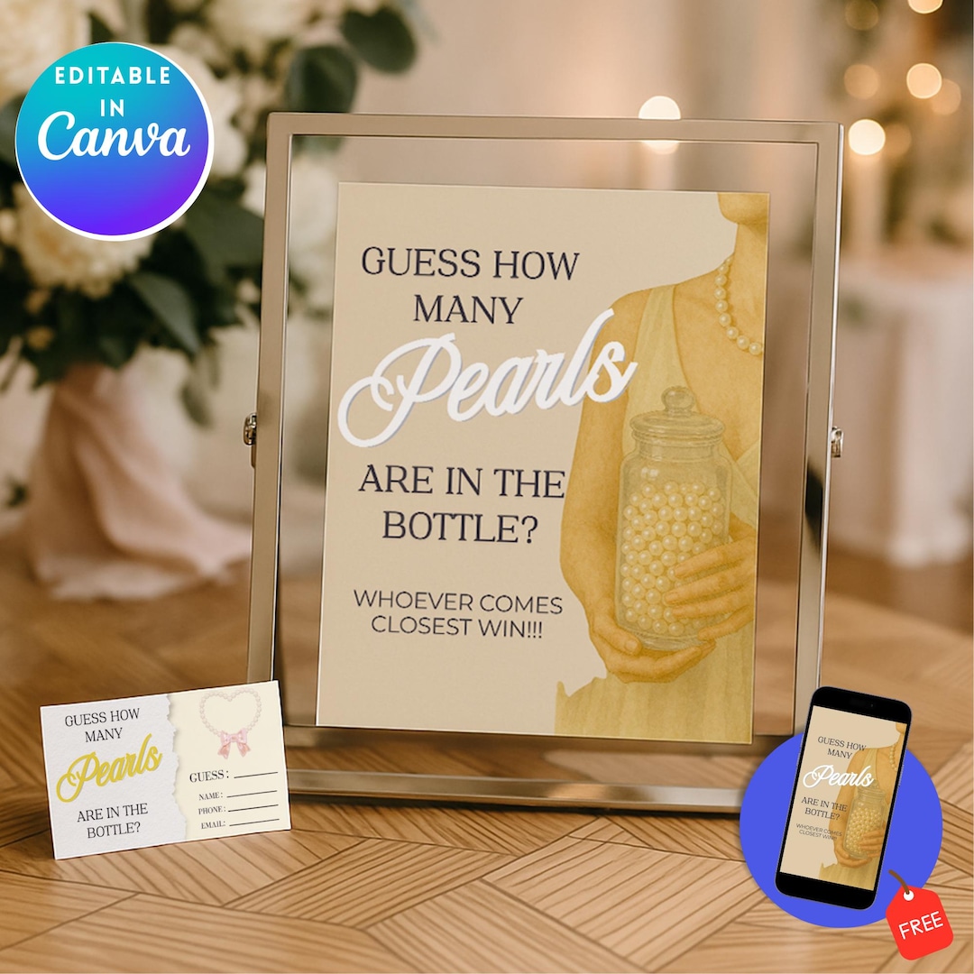 Pearls Guessing Game How Many Pearls in the Bottle | Bridal Shower ...
