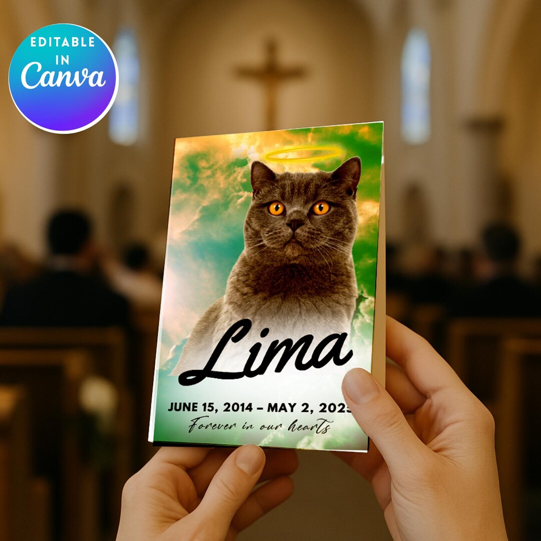 Green Pet Funeral Program Template Editable Cat and Dog Obituary ...