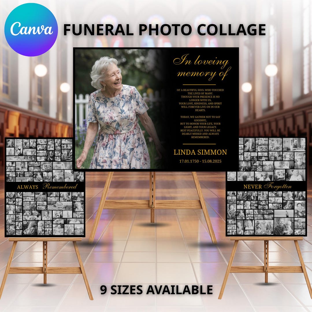 Funeral Photo Collage Poster Template: Memorial Service Welcome Sign ...